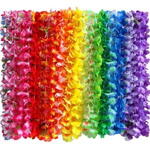 36 counts hawaiian leis necklace tropical luau hawaii silk flower lei theme party favors wreaths headbands holiday wedding beach birthday decorations (3 dozens)