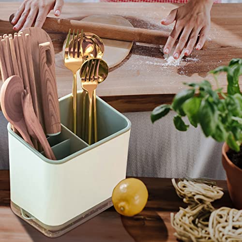 Utensil Holder Cutlery Drainer Sink Caddy, Chopsticks Holder Spoon Chopsticks Fork Drain Rack Basket Storage Holder Organizer Compartment Box-Grey