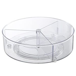 empaxum clear lazy susan organizer with 3 dividers 10.7″ plastic divided lazy susan turntable for cabinet medicine cabinet organizer divided spinning storage for kitchen, pantry, countertop, bathroom