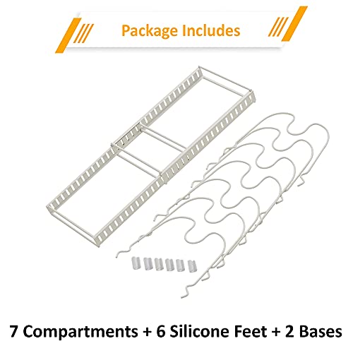 COZIMORE Pots and Pans Organizer,Pan Organizer rack for cabinet, and Rack Organizer with 7 dividers,Dish Rack for Cabinets, Lid Organizer, Cabinet Organizer WHITE