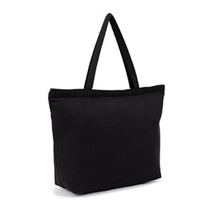 pshet 1|2 pack 21” canvas tote bag zipper cotton bag with inner pocket reusable grocery shopping bag 12oz cloth bag diy gift,black,pack of 1