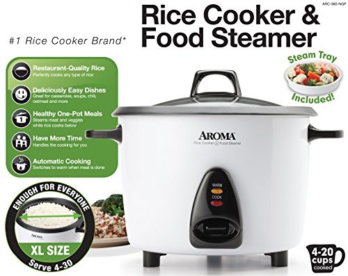 Aroma Housewares ARC-360-NGP 20-Cup Pot-Style Rice Cooker & Food Steamer, White