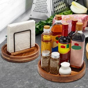 [ 2 Pack ] 9" & 10" Acacia Wood Lazy Susan Organizer for Cabinet , Lazy Susan Turntable for Countertop Table Pantry, Kitchen Turntable Storege Container