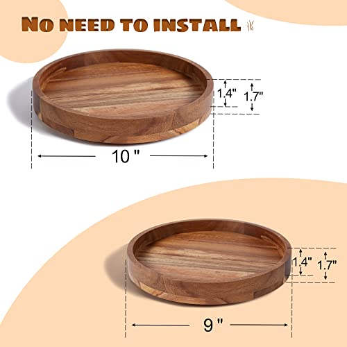 [ 2 Pack ] 9" & 10" Acacia Wood Lazy Susan Organizer for Cabinet , Lazy Susan Turntable for Countertop Table Pantry, Kitchen Turntable Storege Container