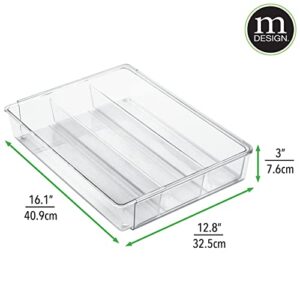 mDesign Plastic Adjustable/Expandable Divided Drawer Storage Organizer with 4 Compartments for Kitchen Pantry, Cupboard, Cabinet, Hold Silverware, Utensils, Cutlery - Ligne Collection - 2 Pack - Clear