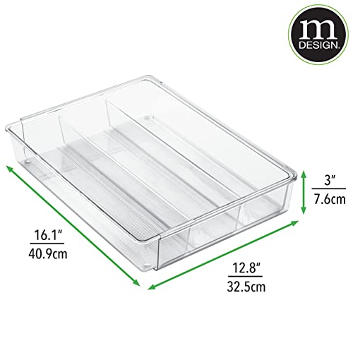 mDesign Plastic Adjustable/Expandable Divided Drawer Storage Organizer with 4 Compartments for Kitchen Pantry, Cupboard, Cabinet, Hold Silverware, Utensils, Cutlery - Ligne Collection - 2 Pack - Clear