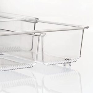 mDesign Plastic Adjustable/Expandable Divided Drawer Storage Organizer with 4 Compartments for Kitchen Pantry, Cupboard, Cabinet, Hold Silverware, Utensils, Cutlery - Ligne Collection - 2 Pack - Clear