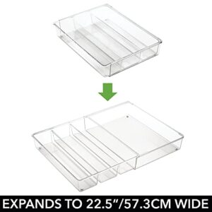 mDesign Plastic Adjustable/Expandable Divided Drawer Storage Organizer with 4 Compartments for Kitchen Pantry, Cupboard, Cabinet, Hold Silverware, Utensils, Cutlery - Ligne Collection - 2 Pack - Clear