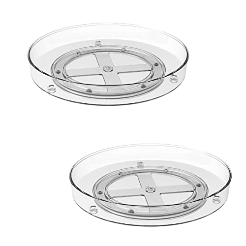 AF Home Goods Food Grade BPA Free Clear Lazy Susan 2 Pack, 10.6 Inch Kitchen Cabinet Turntable Organizer, Spinning Storage Container for Fridge Pantry Vanity Bathroom Countertop Makeup