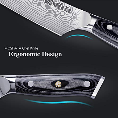 MOSFiATA 8" Super Sharp Professional Chef's Knife with Finger Guard and Knife Sharpener, German High Carbon Stainless Steel EN1.4116 with Micarta Handle and Gift Box