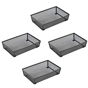 bycy 4 pack silverware drawer organizer, mesh utensil organizer for kitchen storage, black steel metal mesh tray for flatware fork spoon knife (9 x 6 x 2 inch)