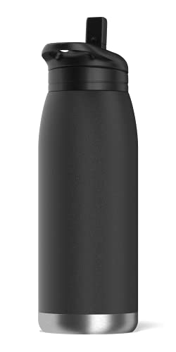 Hydrapeak Flow 32oz Insulated Water Bottle with Straw Lid | Double Wall Vacuum Insulated Stainless Steel Water Bottles, BPA-Free and Leak-Proof, Wide Mouth Flask with Bite Straw and Handle (Black)