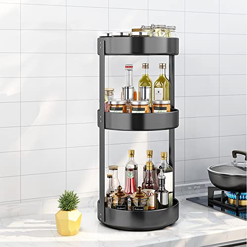 BALHAO 3 Layers Lazy Susan Turntable Organizer, 3 Tier Spice Turntable Organizer, Non-Skid Tiered Rotating Kitchen Spice Organizer, Suitable for Kitchen, Cabinet Multi-Layer Storage Rack (Black)