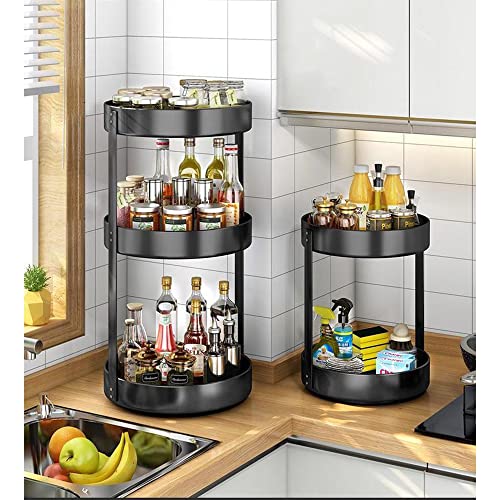 BALHAO 3 Layers Lazy Susan Turntable Organizer, 3 Tier Spice Turntable Organizer, Non-Skid Tiered Rotating Kitchen Spice Organizer, Suitable for Kitchen, Cabinet Multi-Layer Storage Rack (Black)