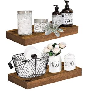 qeeig floating shelves bathroom decor- wall mounted shelf bedroom farmhouse small 16 inch set of 2, rustic brown (008-40bn)