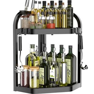 coorack spice rack organizer with hooks, 2 tier bathroom countertop, kitchen corner seasoning shelf, standing storage for, , bedroom (large), black-large