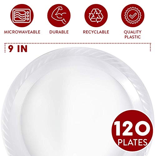 9 Inch Disposable Clear Plastic Plates In Bulk By Framo for Party and Dinner,And For Any Occasion, Microwaveable, BBQ, Travel, and Events (9 Inch 120 pack)