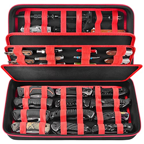 Knife Display Case for 64+ Pocket Knives, Folding Knives Cases for Collections, Butterfly Knife Storage Bag Holder Roll Organizer for Survival, Tactical, Outdoor, Kitchen, EDC Mini Knife (Box Only)