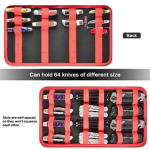 Knife Display Case for 64+ Pocket Knives, Folding Knives Cases for Collections, Butterfly Knife Storage Bag Holder Roll Organizer for Survival, Tactical, Outdoor, Kitchen, EDC Mini Knife (Box Only)