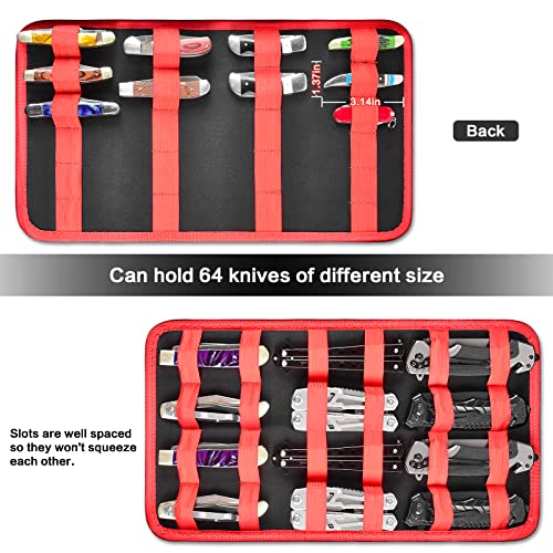 Knife Display Case for 64+ Pocket Knives, Folding Knives Cases for Collections, Butterfly Knife Storage Bag Holder Roll Organizer for Survival, Tactical, Outdoor, Kitchen, EDC Mini Knife (Box Only)