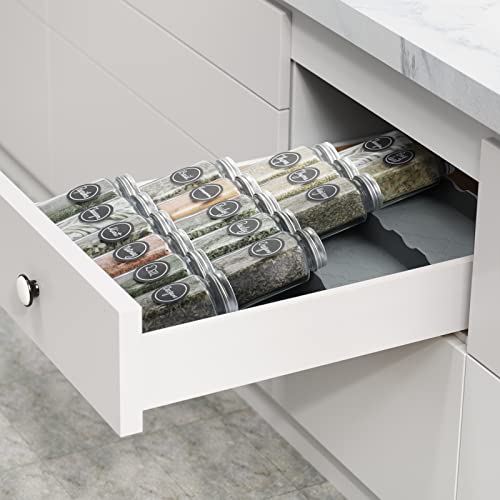 Kitsure Spice Rack, Spice Drawer Organizer with 24 Spice Jars, 216 Spice Labels and Chalk Marker, 4 Tier Seasoning Rack Tray Insert for Kitchen Drawers, 11.8" Wide x 1.18" Deep