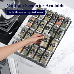 Kitsure Spice Rack, Spice Drawer Organizer with 24 Spice Jars, 216 Spice Labels and Chalk Marker, 4 Tier Seasoning Rack Tray Insert for Kitchen Drawers, 11.8" Wide x 1.18" Deep