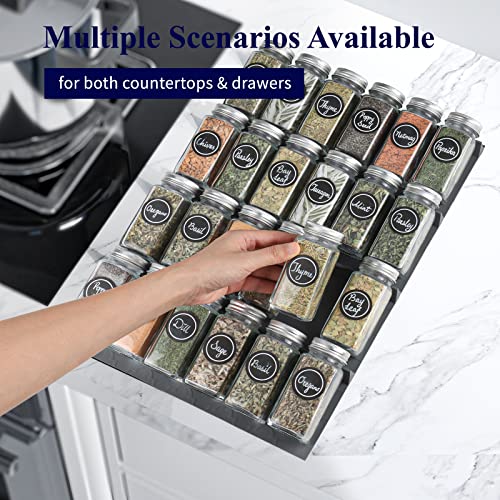 Kitsure Spice Rack, Spice Drawer Organizer with 24 Spice Jars, 216 Spice Labels and Chalk Marker, 4 Tier Seasoning Rack Tray Insert for Kitchen Drawers, 11.8" Wide x 1.18" Deep