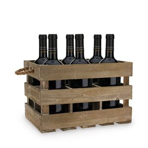 twine 4281 farm house decor, wood wine holder rustic farmhouse wooden 6 bottle crate, dark wood