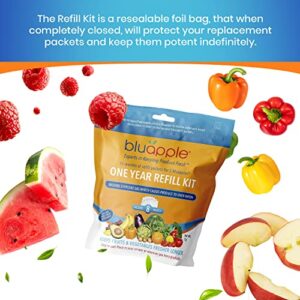 Bluapple Produce Saver Refill Kit - Keep Fruits and Vegetables Fresh Longer, 8 Veggie and Fruit Saver Packets, Each Packet Lasts up to 3 Months, Ethylene Gas Absorber, Made in USA