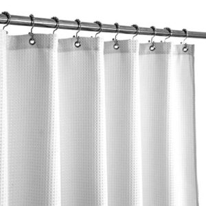 waffle weave fabric shower curtain hotel spa luxury – white heavyweight shower curtains for bathroom with cloth pique pattern, water repellent, 71 x 72 inches decorative bathroom curtain