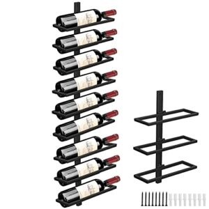 wall mounted wine bottle rack holder storage organizer, industrial metal hanging wine display shelf holds 9 bottles, separable wall wine rack for wine theme decor beverages liquor bottle storage