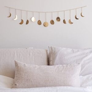 moon phase wall hanging, handmade hammered gold metal 13 moons 36″ garland, phases of the moon, celestial lunar art, bohemian aesthetic christmas boho decor for bedroom home dorm living room girl gift