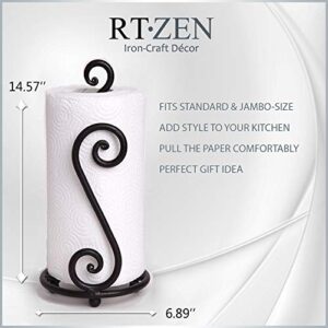 Fancy Paper Towel Holder Stand | Black Stylish Wrought Iron | Classic Decorative Countertop Authentic Rod Metal Hand Forged Stand Up Holder | Handmade Crafted by RTZEN-Décor