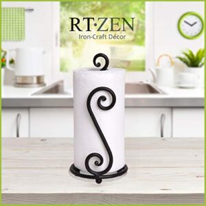 Fancy Paper Towel Holder Stand | Black Stylish Wrought Iron | Classic Decorative Countertop Authentic Rod Metal Hand Forged Stand Up Holder | Handmade Crafted by RTZEN-Décor