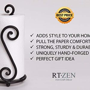 Fancy Paper Towel Holder Stand | Black Stylish Wrought Iron | Classic Decorative Countertop Authentic Rod Metal Hand Forged Stand Up Holder | Handmade Crafted by RTZEN-Décor