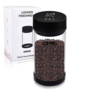 juemel automatic vacuum coffee canister, food storage container with temperature & humidity lcd display,time record,automatic vacuum suction,electric coffee jar clear glass-16oz/1350ml