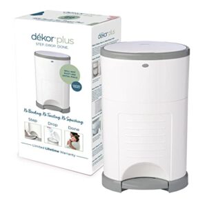 dekor plus hands-free diaper pail | white | easiest to use | just step – drop – done | doesn’t absorb odors | 20 second bag change | most economical refill system |great for cloth diapers