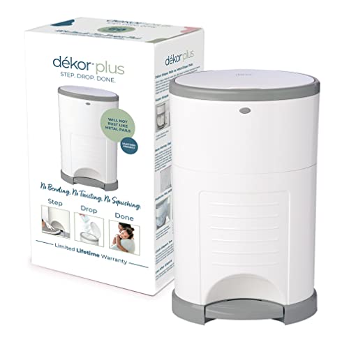 Dekor Plus Hands-Free Diaper Pail | White | Easiest to Use | Just Step – Drop – Done | Doesn’t Absorb Odors | 20 Second Bag Change | Most Economical Refill System |Great for Cloth Diapers