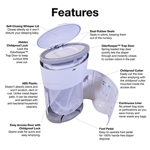 Dekor Plus Hands-Free Diaper Pail | White | Easiest to Use | Just Step – Drop – Done | Doesn’t Absorb Odors | 20 Second Bag Change | Most Economical Refill System |Great for Cloth Diapers