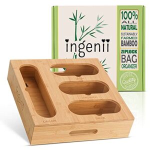 ingenii ziplock bag organizer, bamboo organizer, plastic bag organizer for kitchen, compatible with gallon, quart, sandwich and snack variety size bag