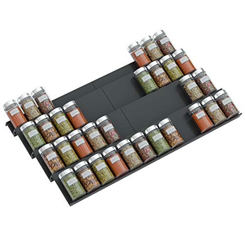 NIUBEE Adjustable Expandable Acrylic Spice Rack Tray - 4 Tier Spice Drawer Organizer for Kitchen Cabinets,2 Pack Black