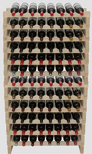 DisplayGifts Modular Stackable Wine Rack Freestanding Wooden Wine Stand Storage Holder, Thick Wood Wobble-Free 8 x 12 Rows Unstained