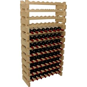 DisplayGifts Modular Stackable Wine Rack Freestanding Wooden Wine Stand Storage Holder, Thick Wood Wobble-Free 8 x 12 Rows Unstained