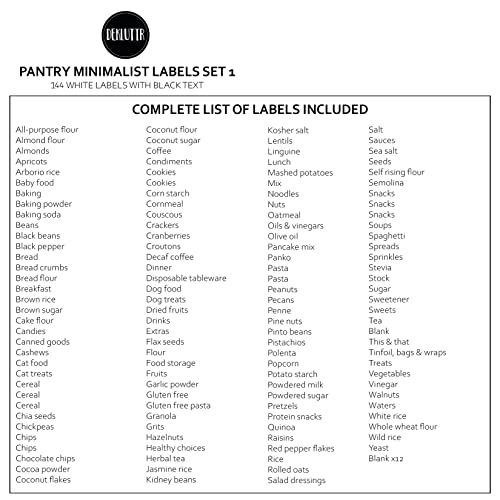 Dekluttr Pantry Labels for Containers Waterproof Minimalist Preprinted Canister Labels Pantry Organization Labels for Food containers Plastic and Glass White Vinyl Label Set Only Pantry 1