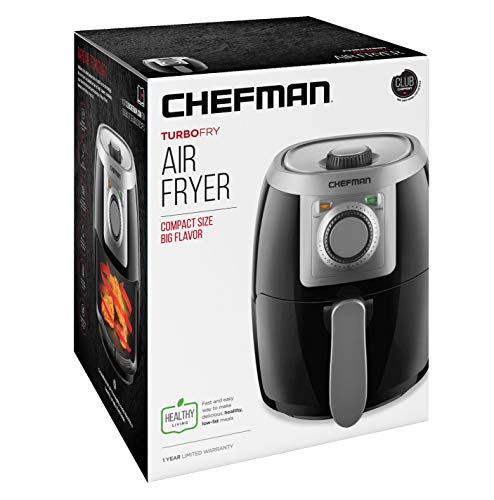 CHEFMAN Small, Compact Air Fryer Healthy Cooking, 2 Qt, Nonstick, User Friendly and Adjustable Temperature Control w/ 60 Minute Timer & Auto Shutoff, Dishwasher Safe Basket, BPA - Free, Black