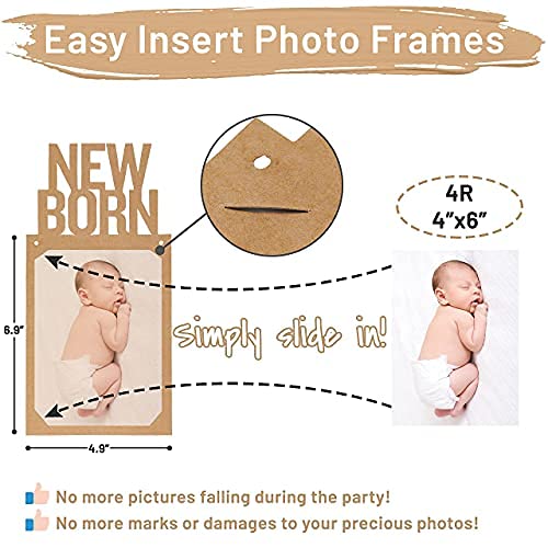 PartyHooman 1st Birthday Photo Banner for Baby from Newborn to 12 Months, First Birthday Decorations Boy or Girl Monthly Milestones Garland | First Birthday Photo Banner Pre-strung with Frame (Kraft)