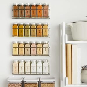 Talented Kitchen 4 Stainless Steel Spice Racks Wall Mount Organizer for Cabinet Door with 24 Empty 4oz Glass Jars, 269 Clear Seasoning Labels (2 Styles)