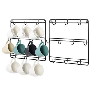 mooace mug rack cup holder, 3-tier metal wall mounted coffee mug storage rack with 10 hooks, cup display organizer for coffee mugs, tea cups and mason jars, set of 2