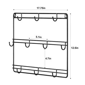 MOOACE Mug Rack Cup Holder, 3-Tier Metal Wall Mounted Coffee Mug Storage Rack with 10 Hooks, Cup Display Organizer for Coffee Mugs, Tea Cups and Mason Jars, Set of 2