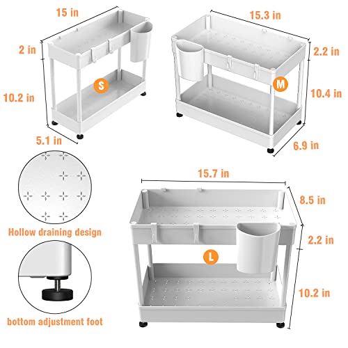 3 Pack Under Sink Organizers and Storage,2 Tier Under the Sink Organizer with 12 Hooks and 3 Cups,ABS Material Multi-purpose Under Cabinet Organizers and Storage for Bathroom Kitchen Laundry Room